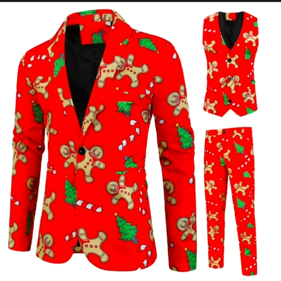 Unknown | Suits & Blazers | Mens 3pcs Christmas Suit Gingerbread Man ...